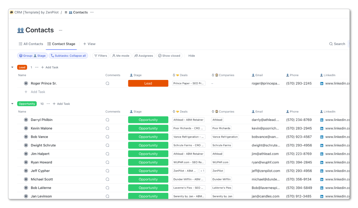 ClickUp CRM Template by ZenPilot